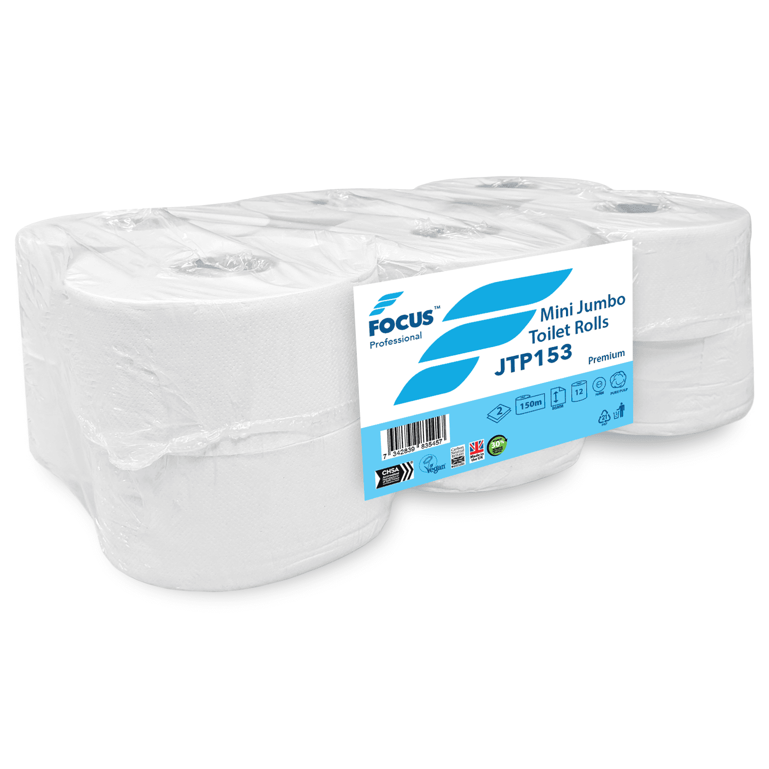 150m Jumbo Toilet Rolls - 76mm Core | Pure | ITC