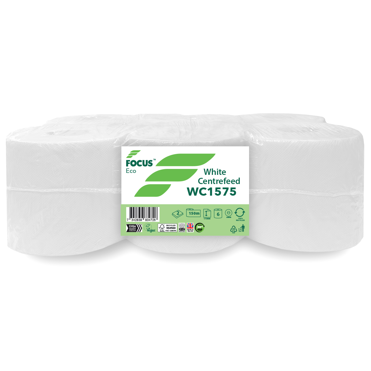 2 Ply Embossed White Centrefeed Roll - 150m x 175mm | ITC